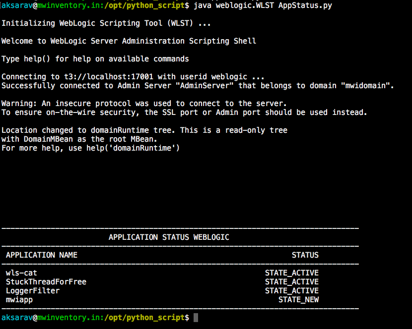 Weblogic Application Status Script Wlst