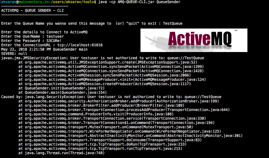 ActiveMQ role based access setup
