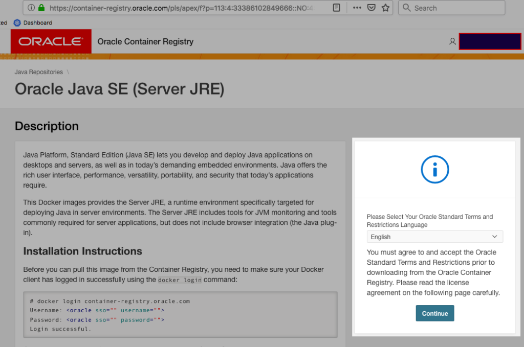 docker pull container-registry.oracle.com - access denied (or) Unauthorized